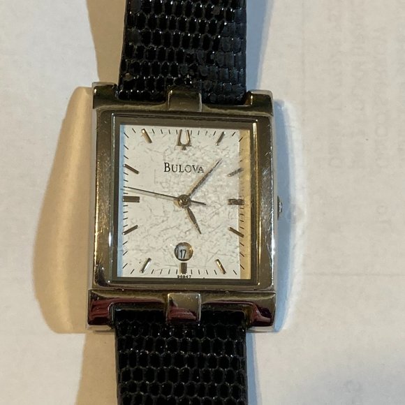 Bulova | Accessories | Vintage Bulova Leather Band Quartz Tank ...